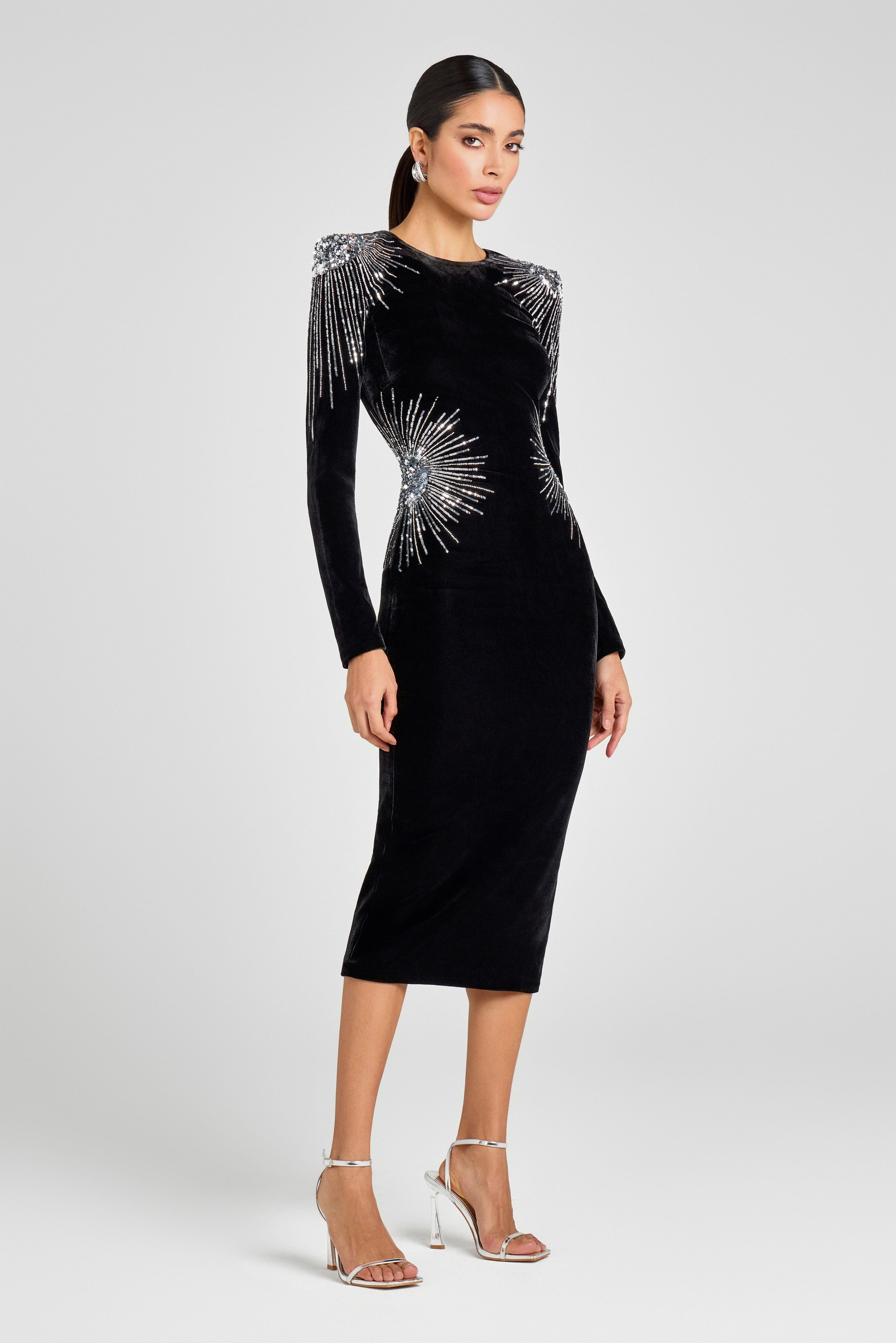 Ellie Black Embellished Shoulder Dress | NADINE MERABI