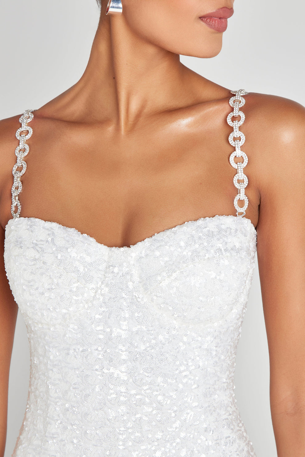 NINA White Sequin Midi Dress | NADINE MERABI