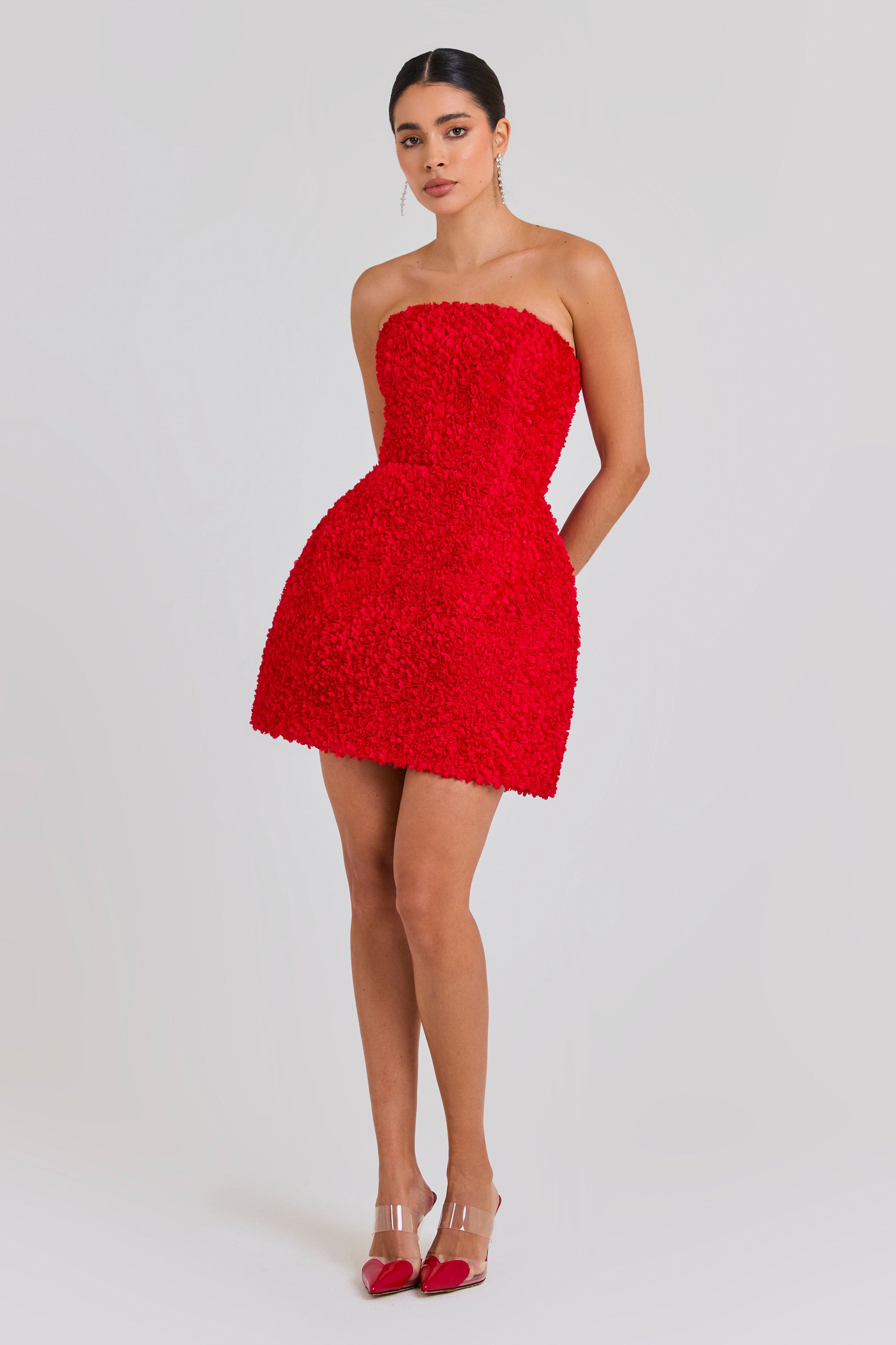 Maisy Red Embroidered Dress | NADINE MERABI